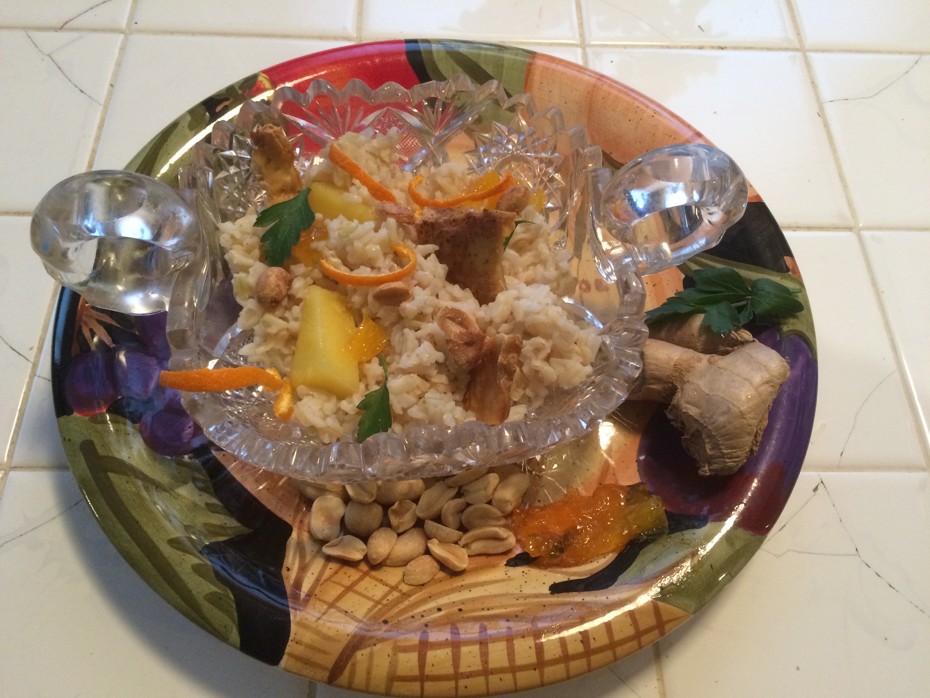 Brown Rice Breakfast Bowl with Mint and Mandarin Orange Syrup