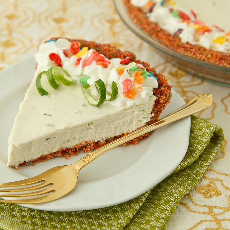Lime Cheesecake with Fruity Pebbles Crust